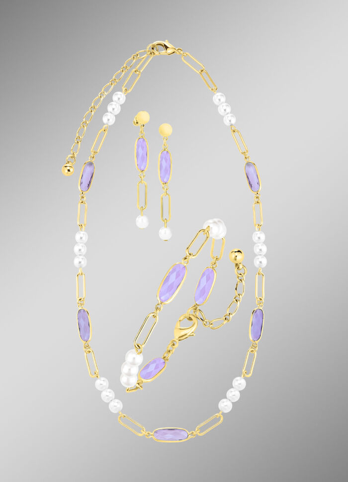 Schmuckset, 3-teilig, aus Messing mit Kristallsteinen - | MONA